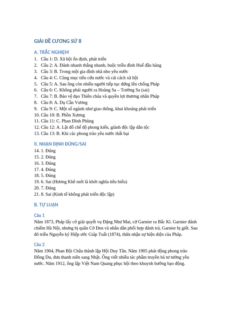 Giai de Cuong Su 8 | PDF