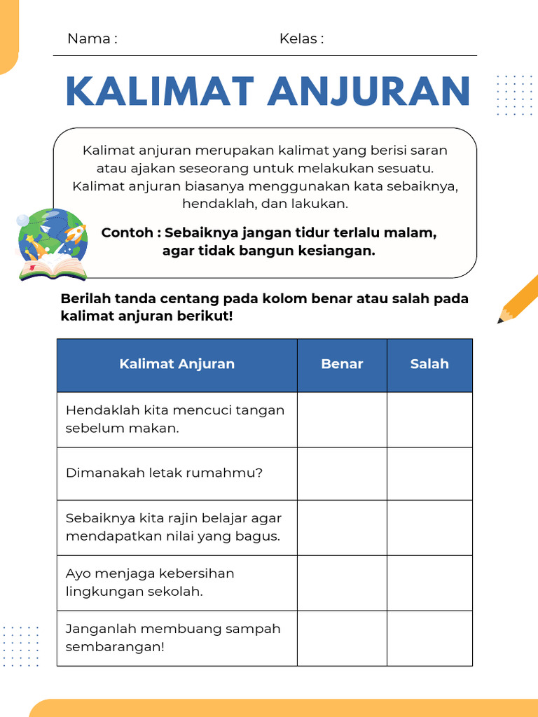 Kalimat Anjuran Lembar Kerja Putih Dan Oranye Ilustrasi | PDF