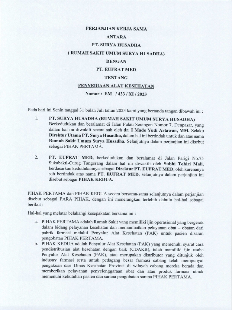 Pks Rs Surya Husadha Dan PT - Eufrat Med | PDF