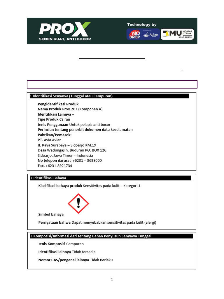 MSDS Pro-X 207 | PDF