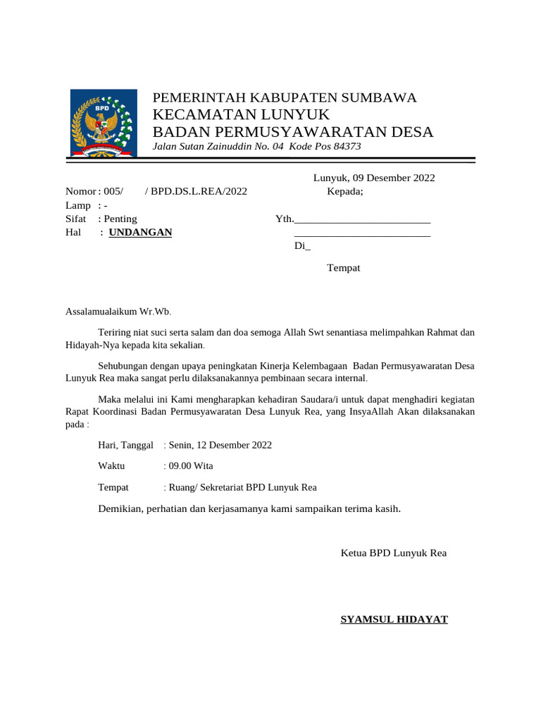 Undangan Musdes 2021 | PDF