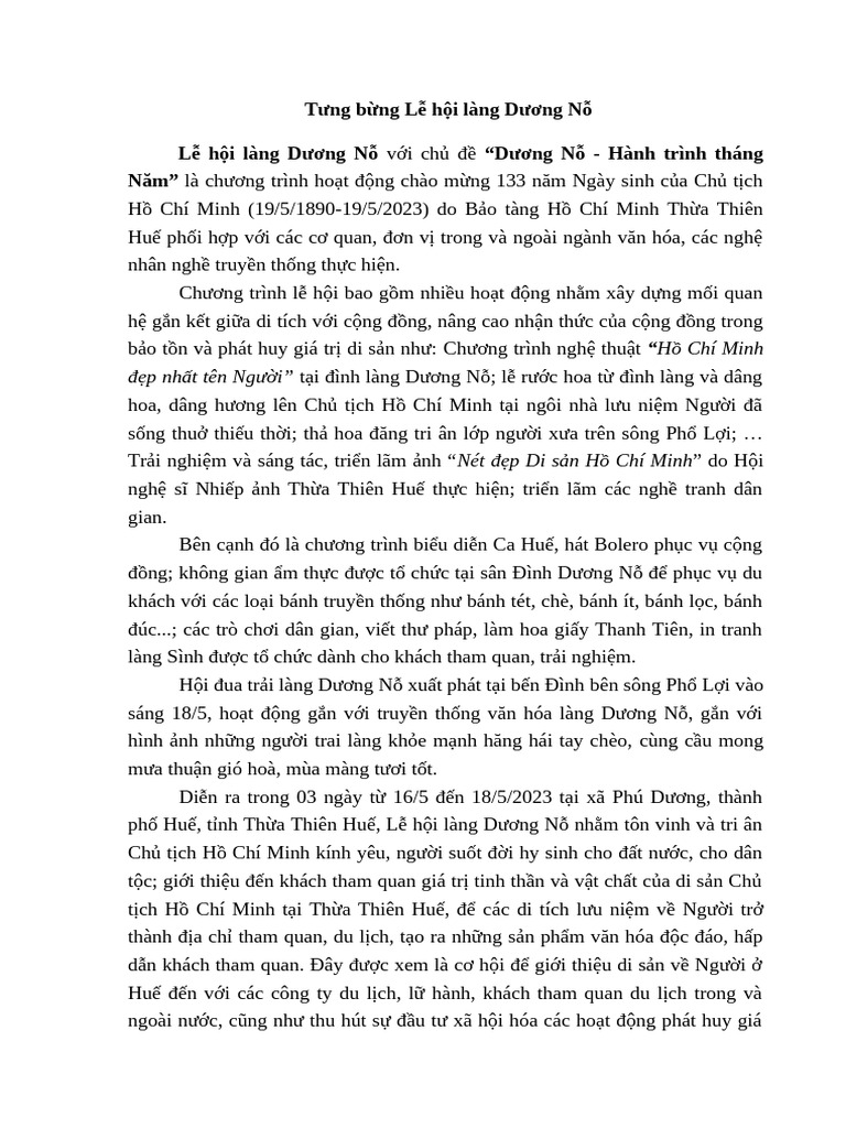 Thông tin quảng bá LE HOI LANG DUONG NO 2023 | PDF