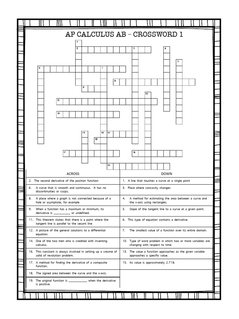 Calculus End of Year Word Puzzles 1 | PDF