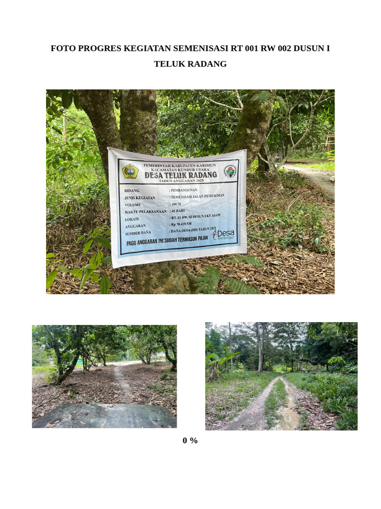 Foto Progres Kegiatan Semenisasi RT 001 RW 002 Dusun I | PDF