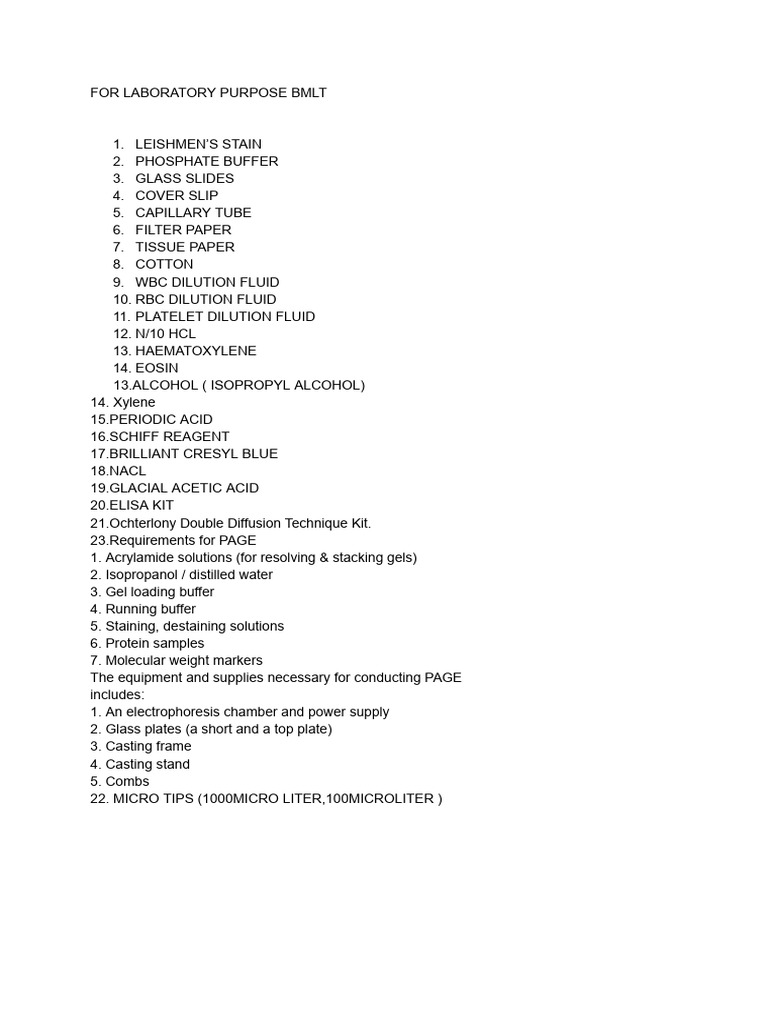 Requirement For Laboratory Purpose | PDF