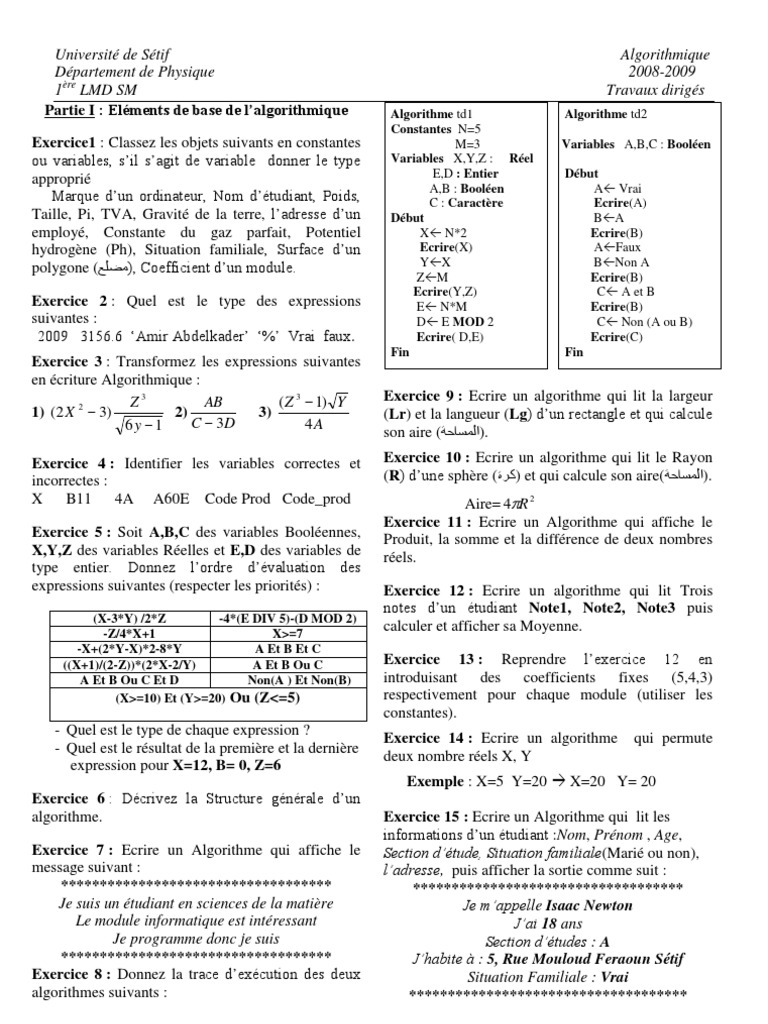 TD Algorithme | PDF | Ph | Structure de contrôle