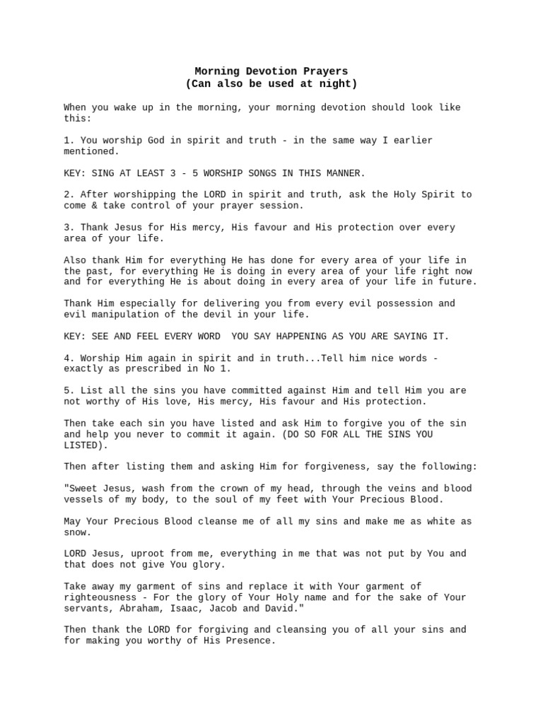 Morning Devotion Prayers | PDF | Jesus | Holy Spirit