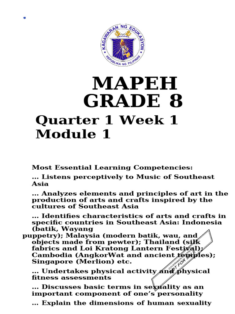 Mapeh Grade 8 Quarter 1 Week 1 Module 1 | PDF | Gender | Gender Studies