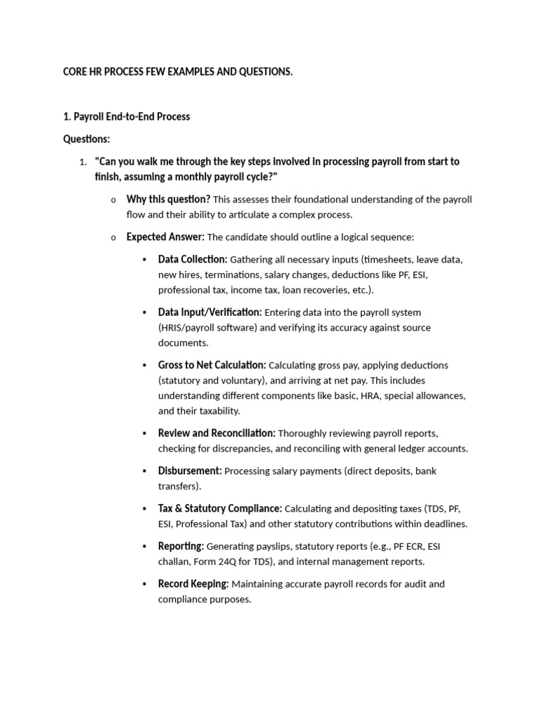 Core HR Processes: Payroll, Benefits, Leave Management | PDF ...