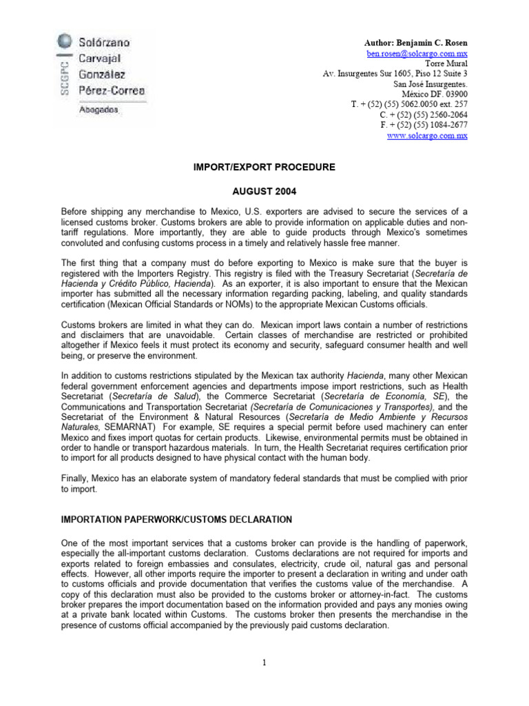 Mexico Import Export Procedures | PDF | Customs | Invoice