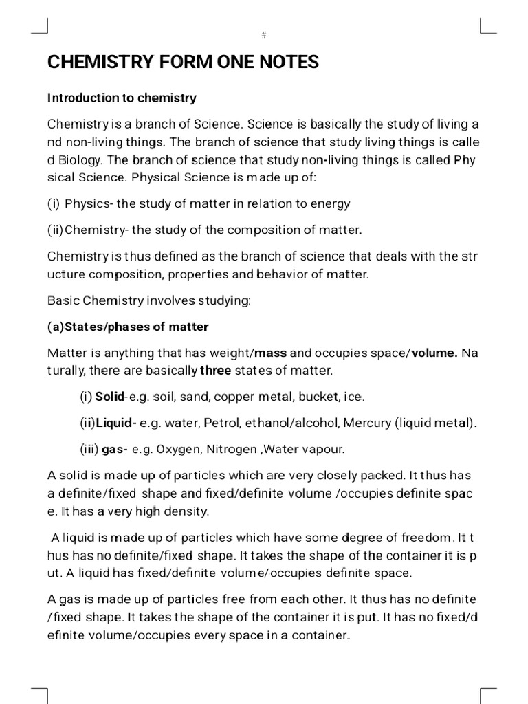 Chemistry Notes Form 1 4 Booklet G Phoenix | PDF