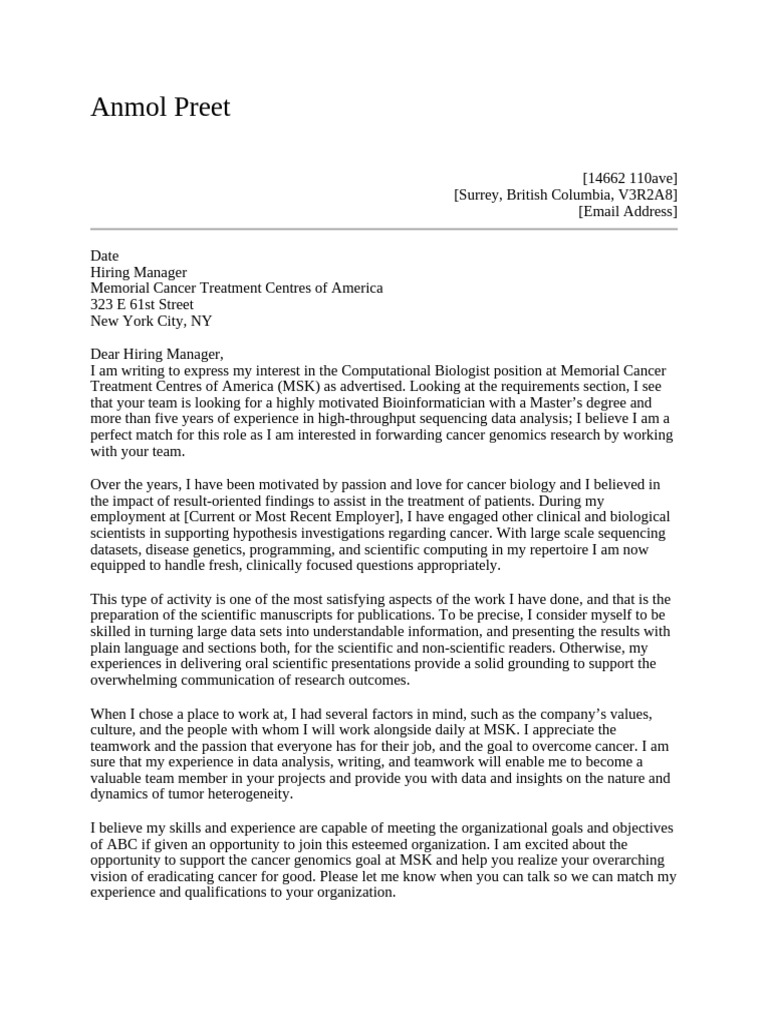 Cover Letter and Resume Comm140 | PDF | Bioinformatics | Dna Sequencing
