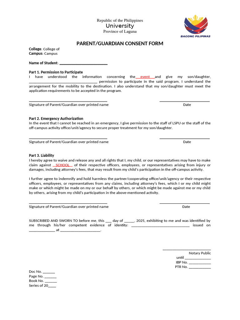 Parent/Guardian Consent Form Template | PDF | Justice | Crime & Violence