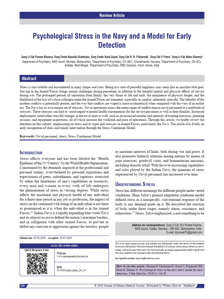 Psychological Stress in the Navy | PDF | Stress (Biology) | Mental Disorder
