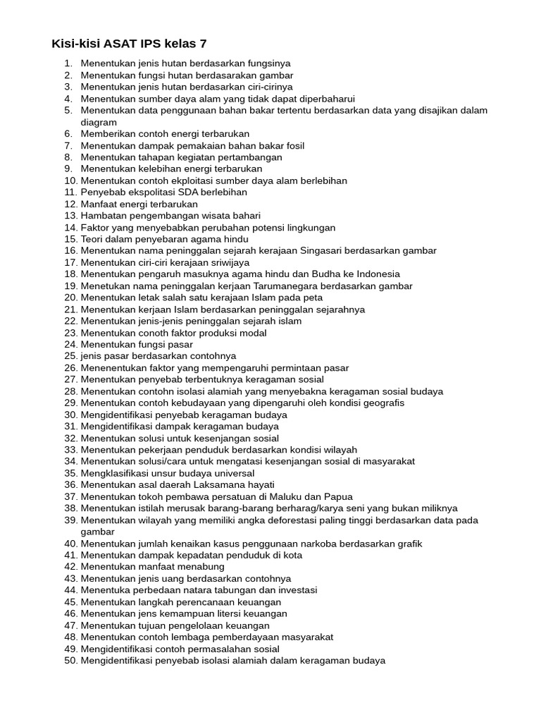 Kisi2 IPS Kelas 7 Semester Genap 2024-2025 | PDF