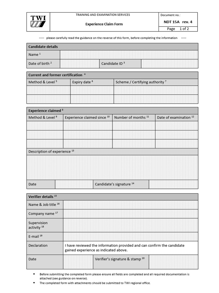 NDT 15A - Experience Verification NDT (Rev. 4) | PDF | Nondestructive ...