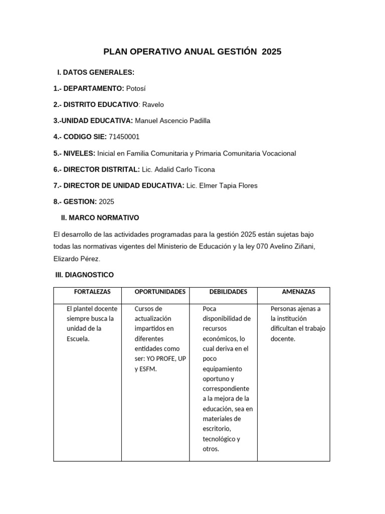 Plan Operativo Anual - Gestion 2025 | PDF | Maestros | Evaluación