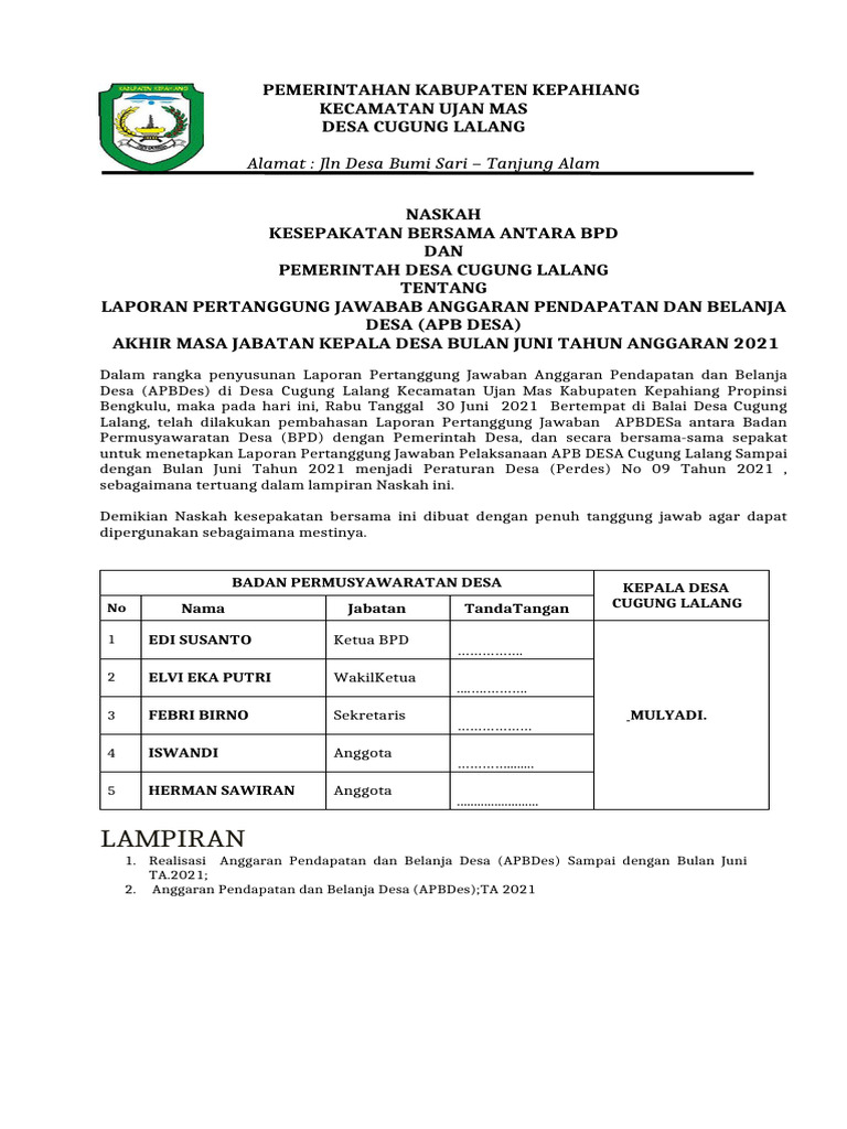 Naskah Kesepakatan BPD 2 2021 | PDF