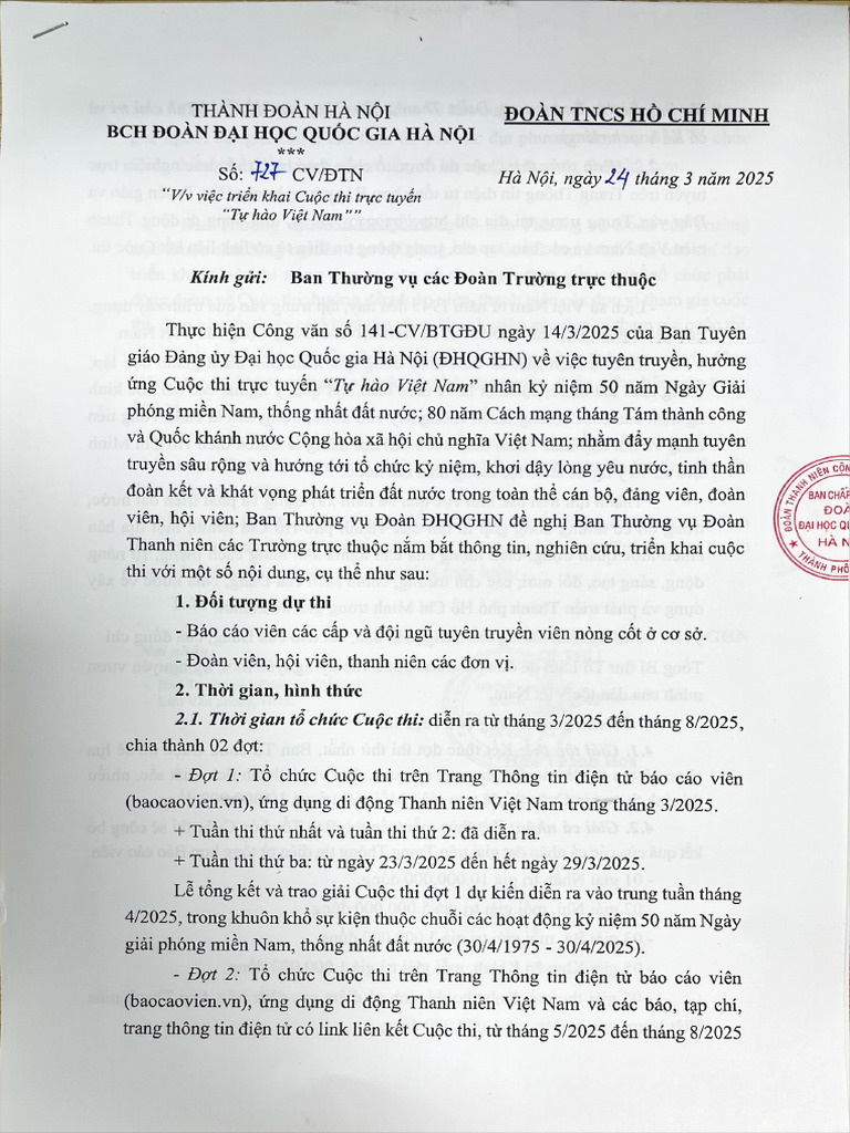CV Trien Khai Cuoc Thi Truc Tuyen Tu Hao Viet Nam | PDF