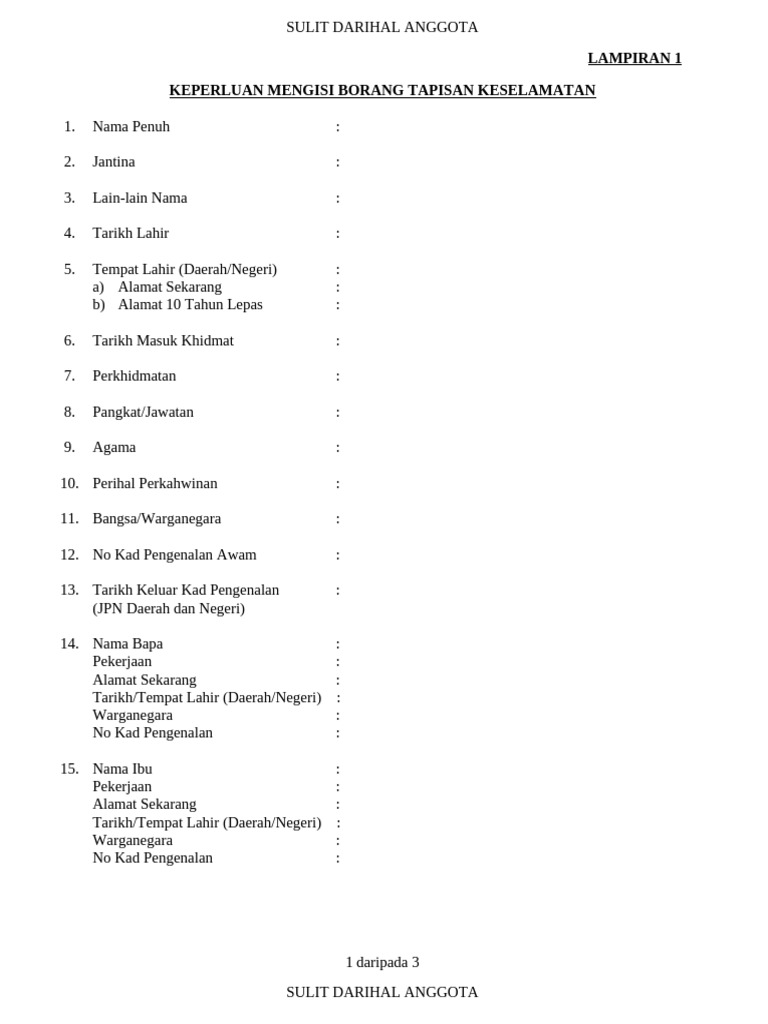 02 Borang Keperluan Tapisan Keselamatan | PDF