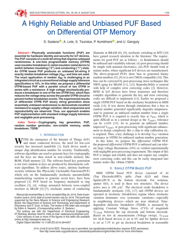 Differential OTPM PUF for IoT Security | PDF | Electrical Engineering ...