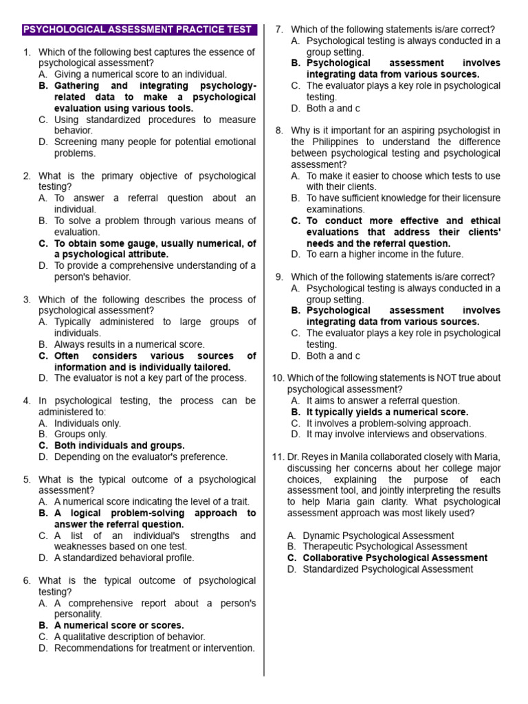 Psychological Assessment Practice Test | PDF | Psychology ...