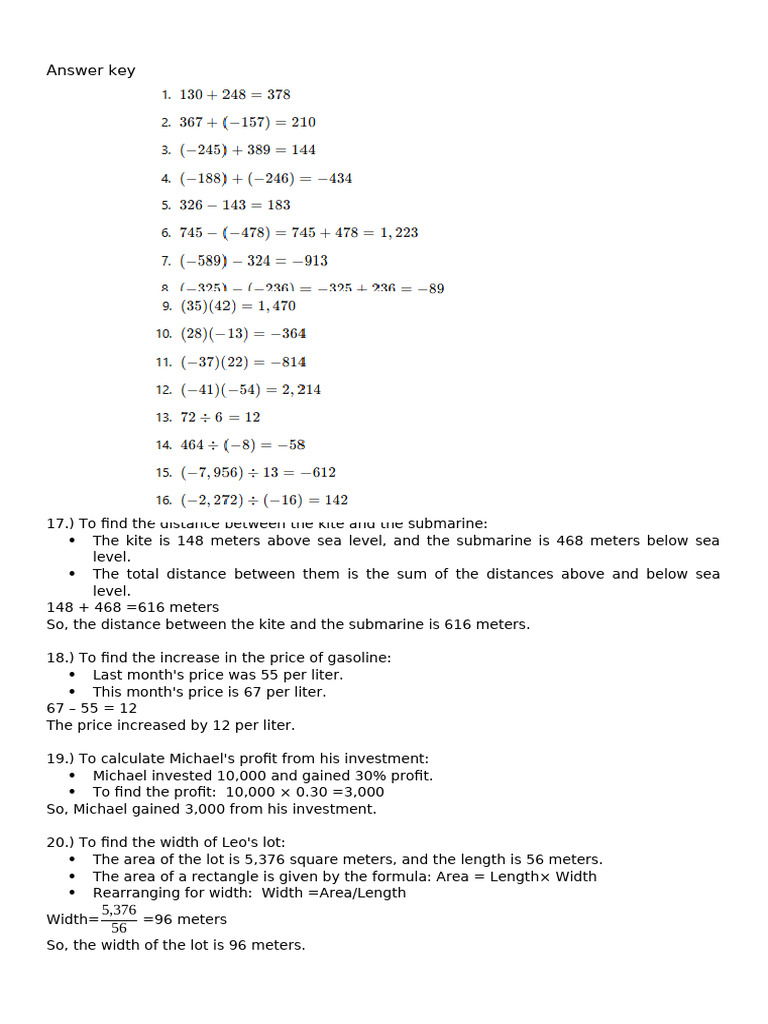 Answer Key Erunt Math 9 | PDF