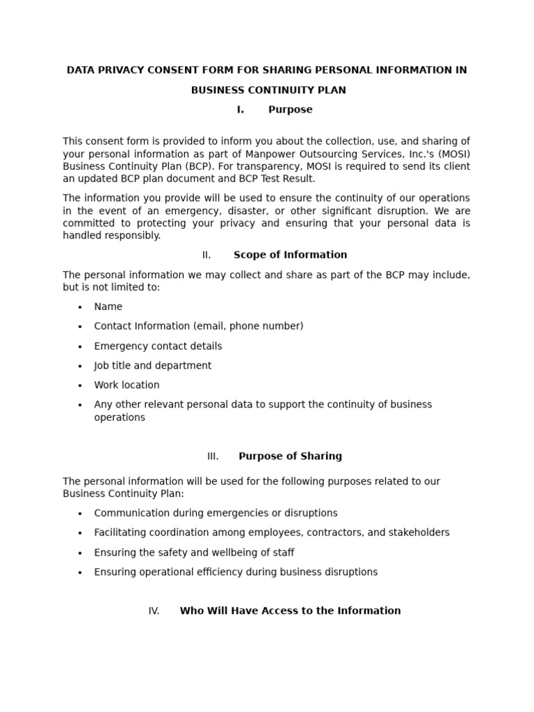 DATA PRIVACY CONSENT FORM FOR SHARING PERSONAL INFORMATION IN | PDF ...