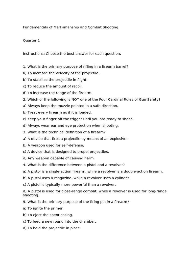 Deftac 4 Exam, Answer Key and TOS | PDF | Firearms | Rifle