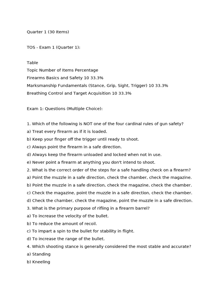 Deftac 4 New Exam, Answer Key, ToS | PDF | Firearms | Trigger (Firearms)