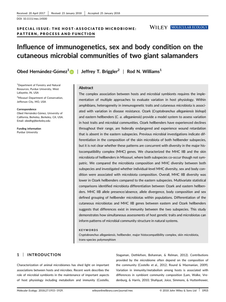 Hern Ndez G Mez Et Al 2018 Molecular Ecology | PDF | Major Histocompatibility Complex | Microbiota