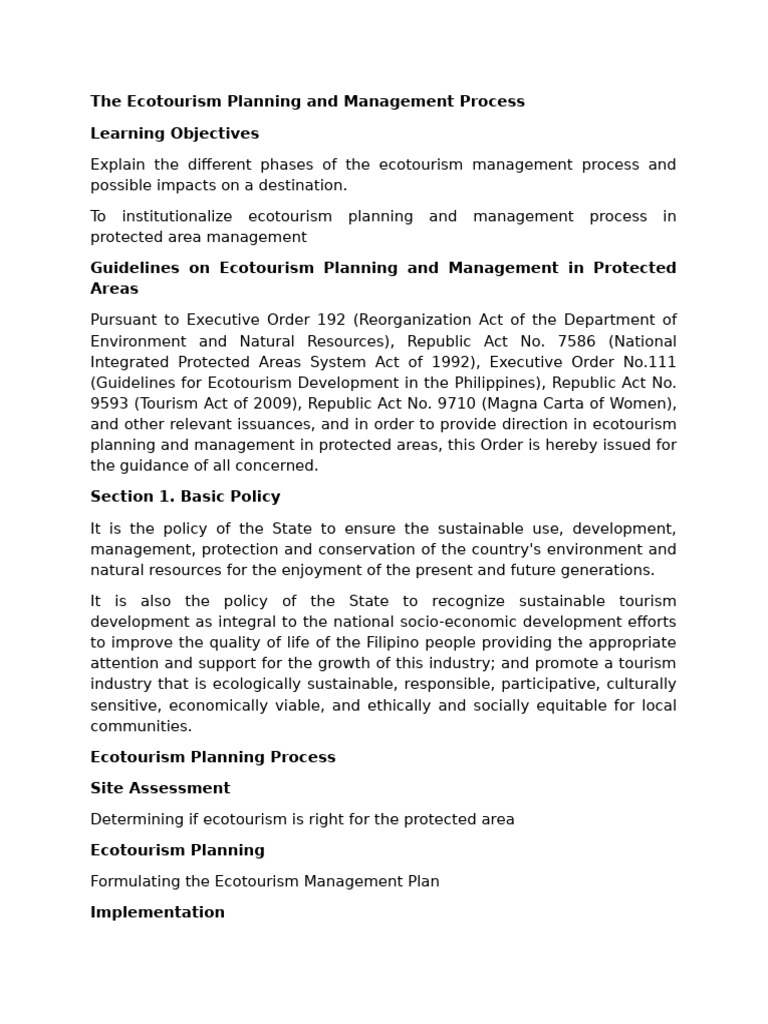 Ecotourism Planning and Management Guide | PDF | Tourism | Goal