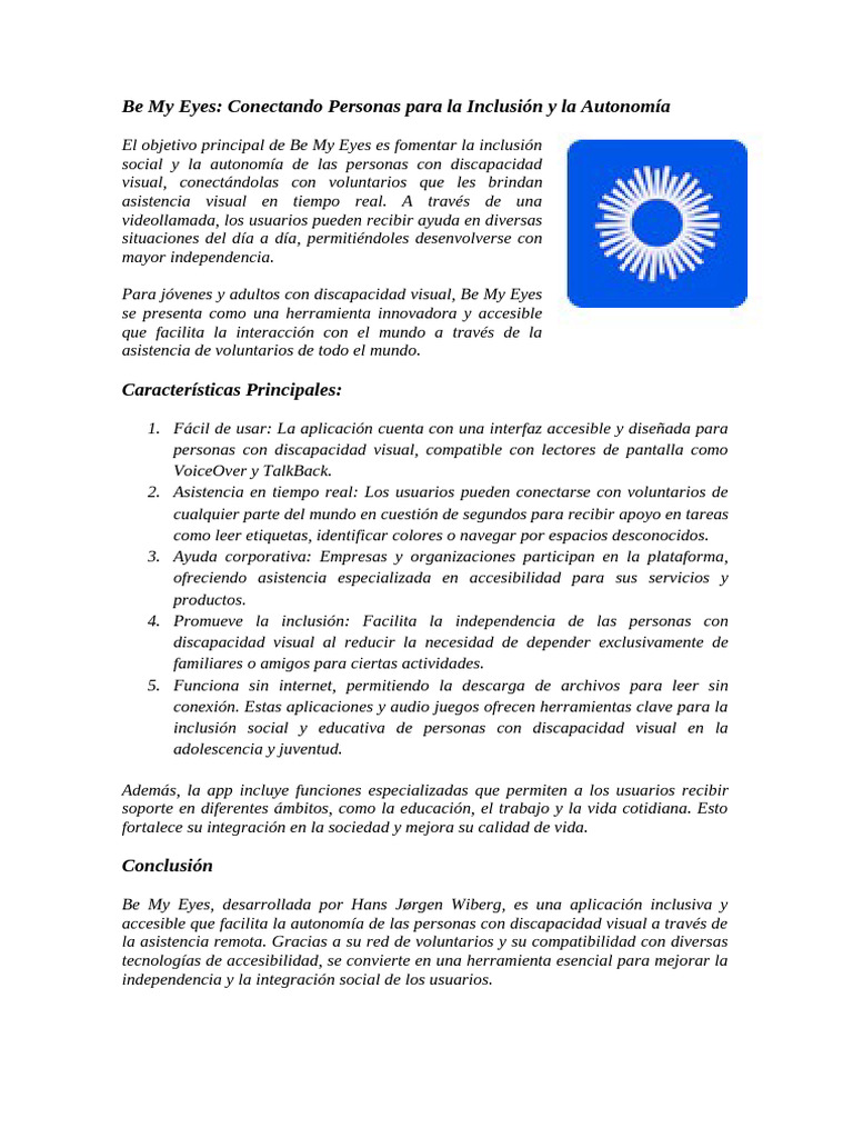 Be My Eyes: Inclusión para Discapacitados Visuales | PDF | Inclusión ...
