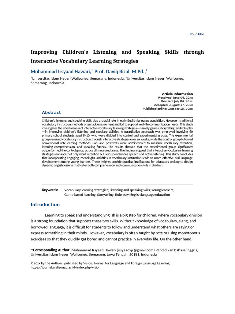 Improving Children's Listening and Speaking Skills Through Interactive ...