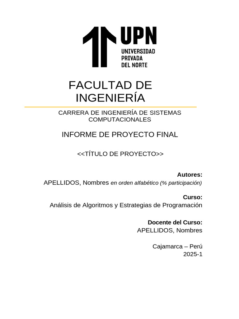 2025-1 - ISC-Informe - Proyecto Final - Análisis Algoritmos y Estrategias de Programación | PDF ...
