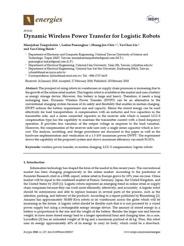 Dynamic Wireless Power for Logistic Robots | PDF | Inductor | Inductance