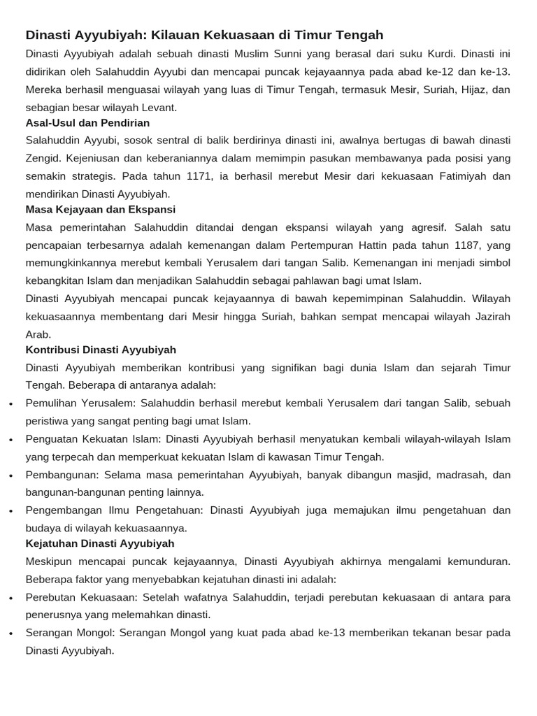 Dinasti Ayyubiyah: Asal dan Kejayaan | PDF