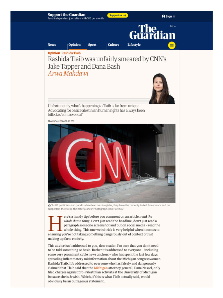 Rashida Tlaib Was Unfairly Smeared by CNN's Jake Tapper and Dana Bash - Arwa Mahdawi - The ...