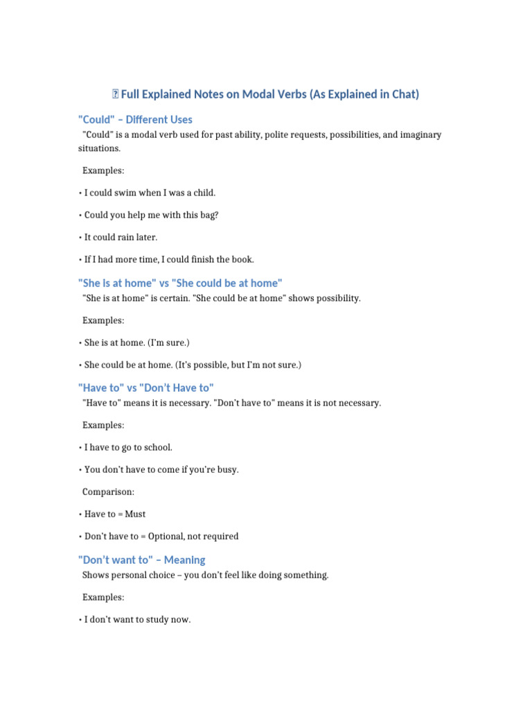 Modal Verbs Explained with Examples | PDF | Linguistics | Grammar