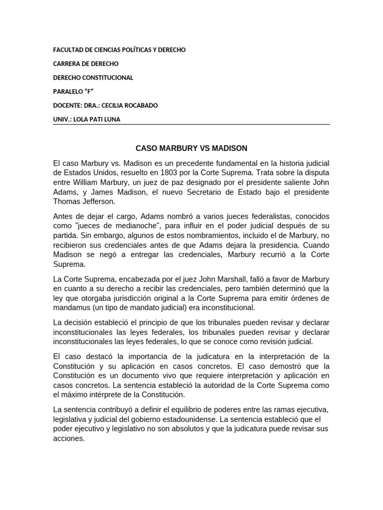 Marbury Vs Madison | PDF | Marbury V. Madison | Judicaturas