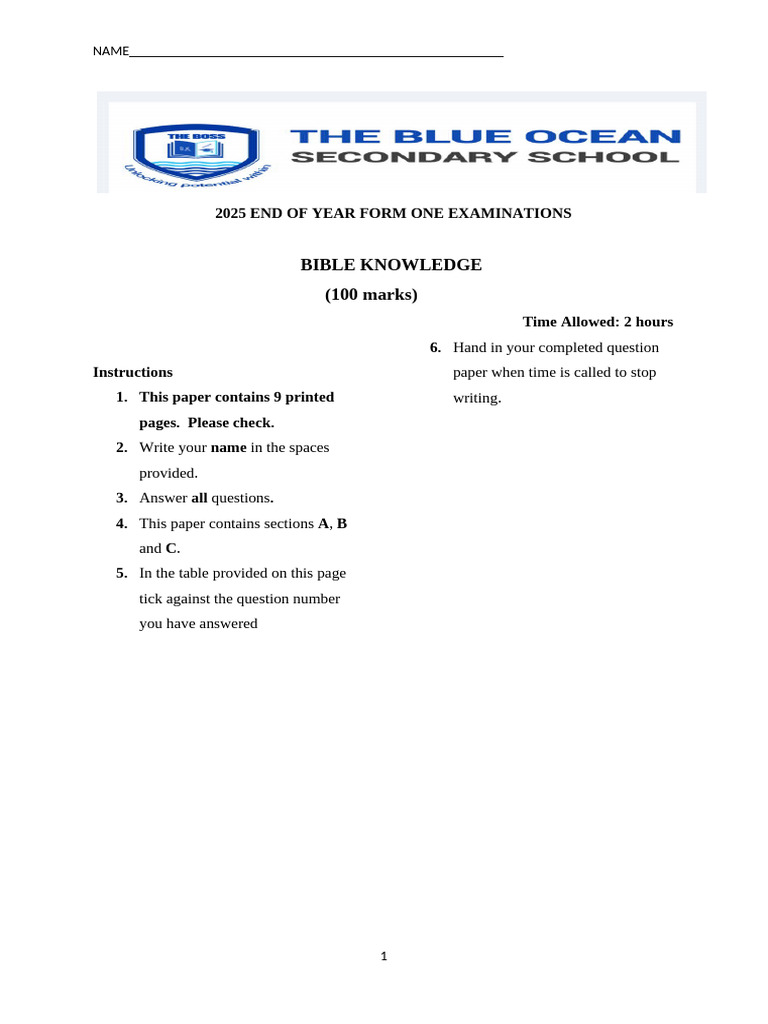 2025 Bible Knowledge Exam Paper | PDF | Elijah | Samuel