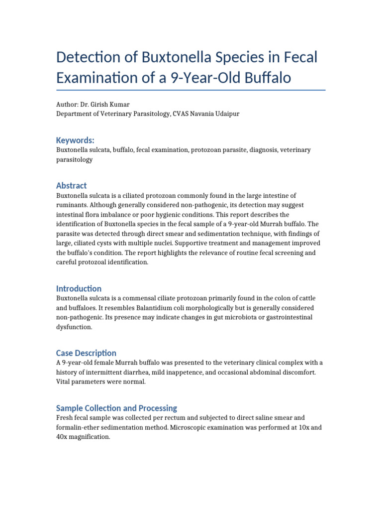 Buxtonella Detection in Buffalo Feces | PDF | Protozoa | Parasitology