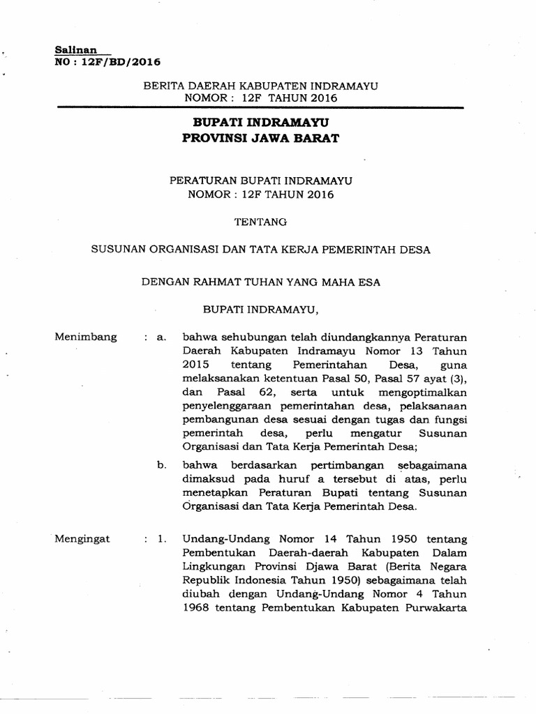 Perbup-IMY 12F 2016 SOTK PemDes | PDF