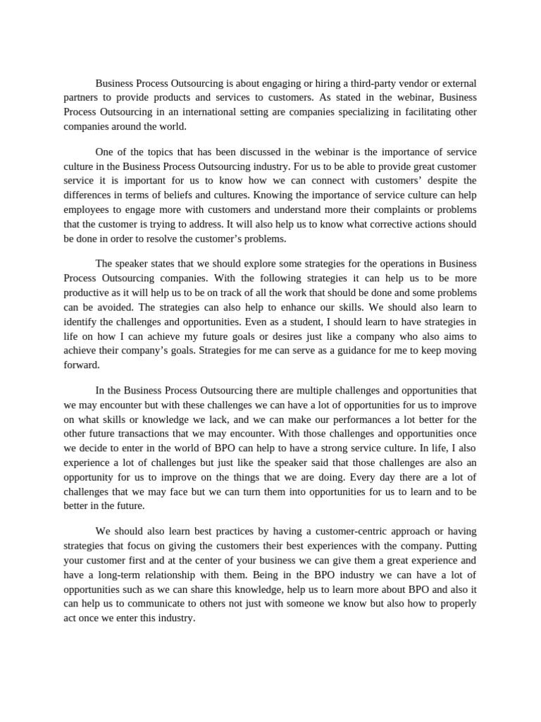 Business Process Outsourcing | PDF | Outsourcing | Goal