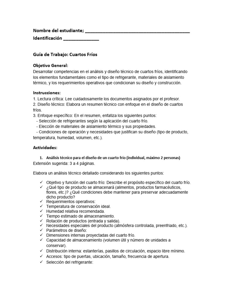 Guia Trabajo Cuartos Frios | PDF