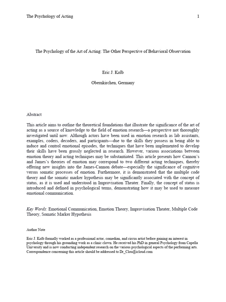 The Psychology of Acting | PDF | Emotions | Psychology