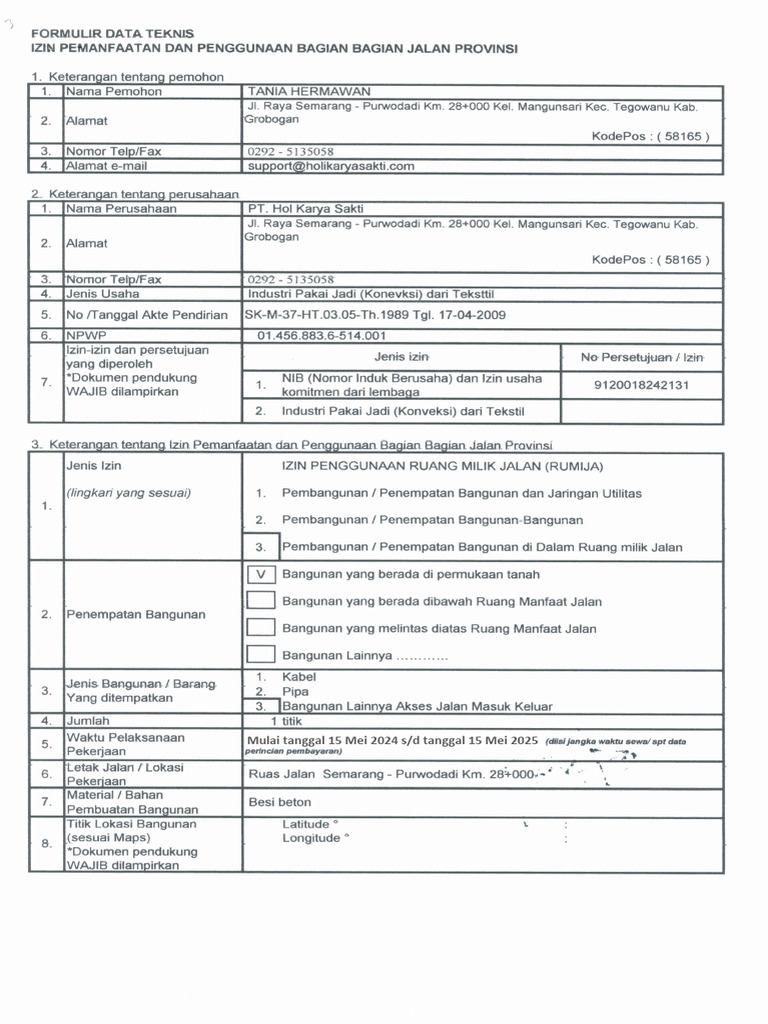 Formulir Data Teknis Izin Pemanfaatan Bagian Bagian Jalan (Recovered 1 ...