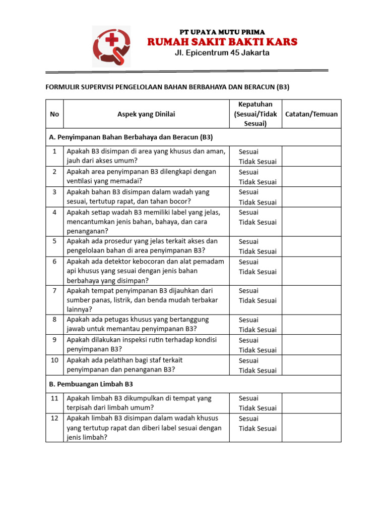Formulir Pengelolaan Bahan B3 | PDF