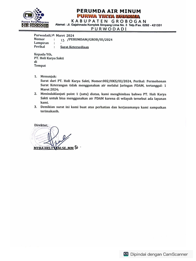 Surat Keterangan PDAM | PDF