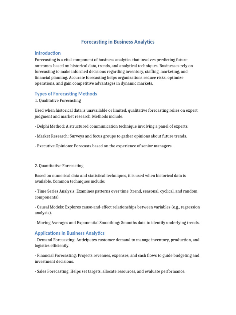 Forecasting in Business Analytics | PDF | Forecasting | Analytics